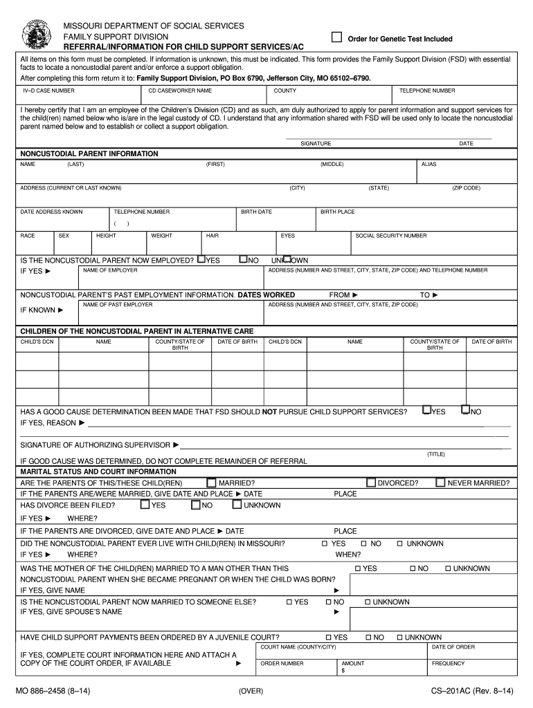 Fillable Online Referral/Information for Child Support Services Fax ...