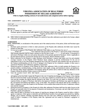 POSSESSION BY SELLER AGREEMENT - Fill and Sign Printable Template Online