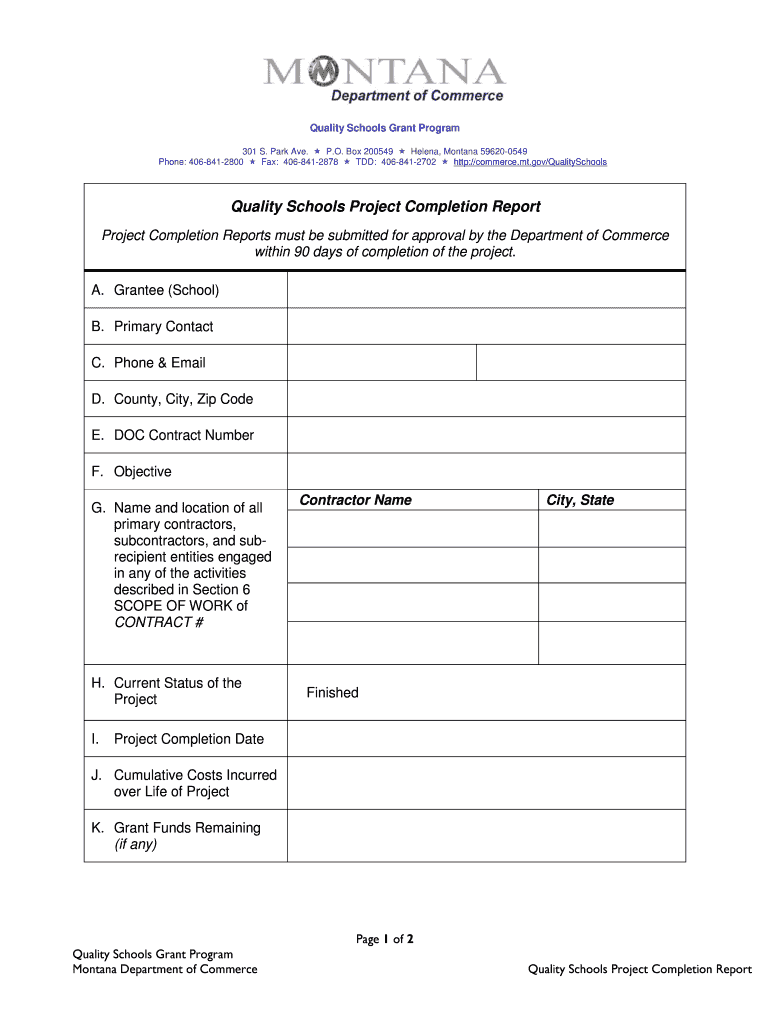 Fillable Online Quality Schools Project Completion Report Fax Email ...