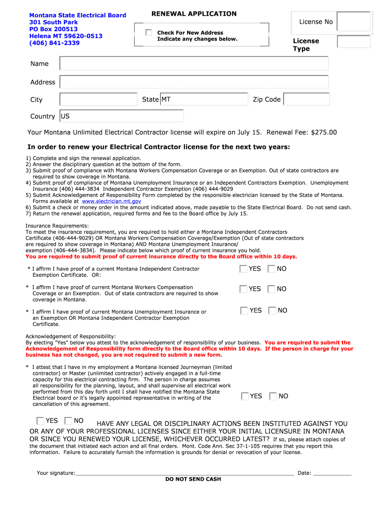 Montana State Electrical Board 301 South Park PO Box 200513 Helena MT ...