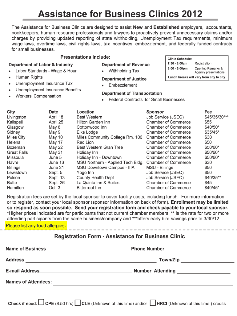 Fillable Online Assistance for Business Clinics Fax Email Print - pdfFiller