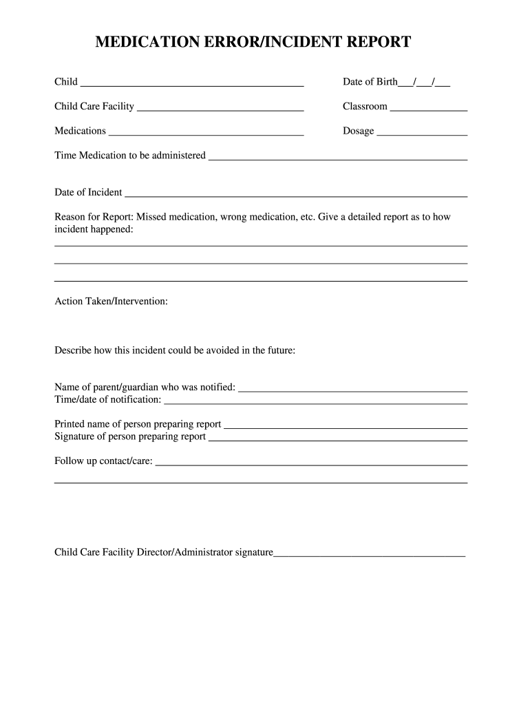 Nurse Medication Error Incident Report Sample Fill Online Printable 
