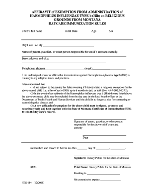 Fillable Online dphhs mt Religious Exemption Form HES-114 - Department ...