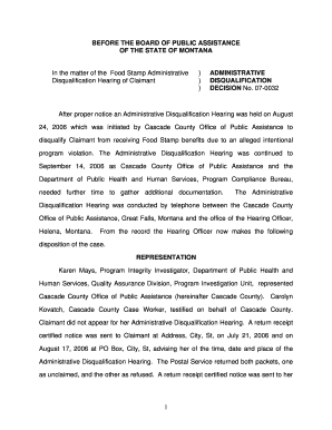 Fillable Online dphhs mt administrative disqualification hearing ...