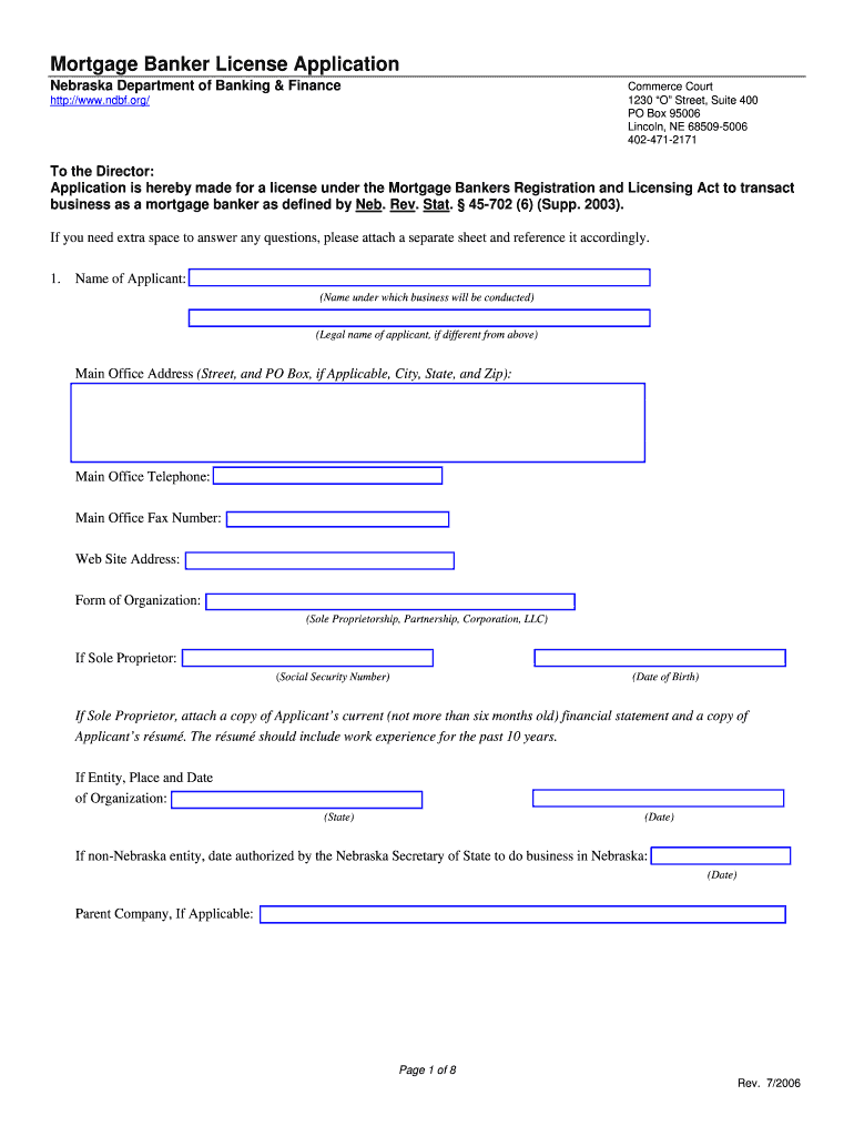 Mortgage Banker License Application - Nebraska Department of: Fill out ...