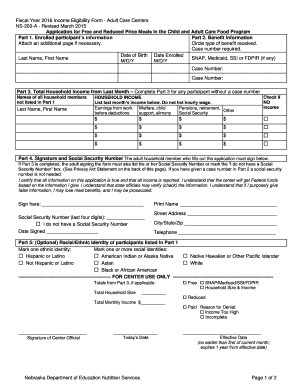 Fillable Online education ne CACFP - Income Eligibility Form - Adult ...
