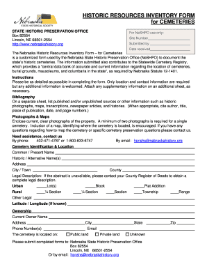 Fillable Online nebraskahistory Cemetery specific form - Nebraska State ...