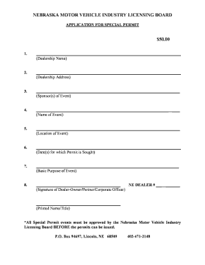 Fillable Online mvdealerbd ne Special Permit - Nebraska Motor Vehicle ...