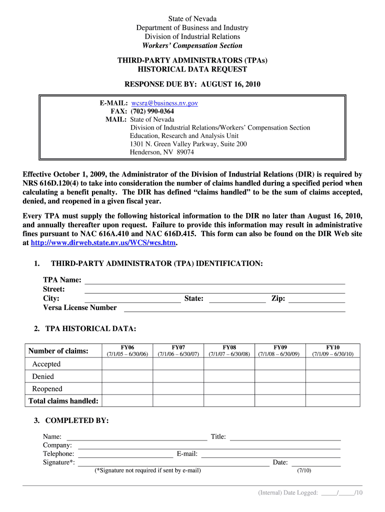 Fillable Online THIRD-PARTY ADMINISTRATORS (TPAs) HISTORICAL DATA REQUEST Fax Email Print ...