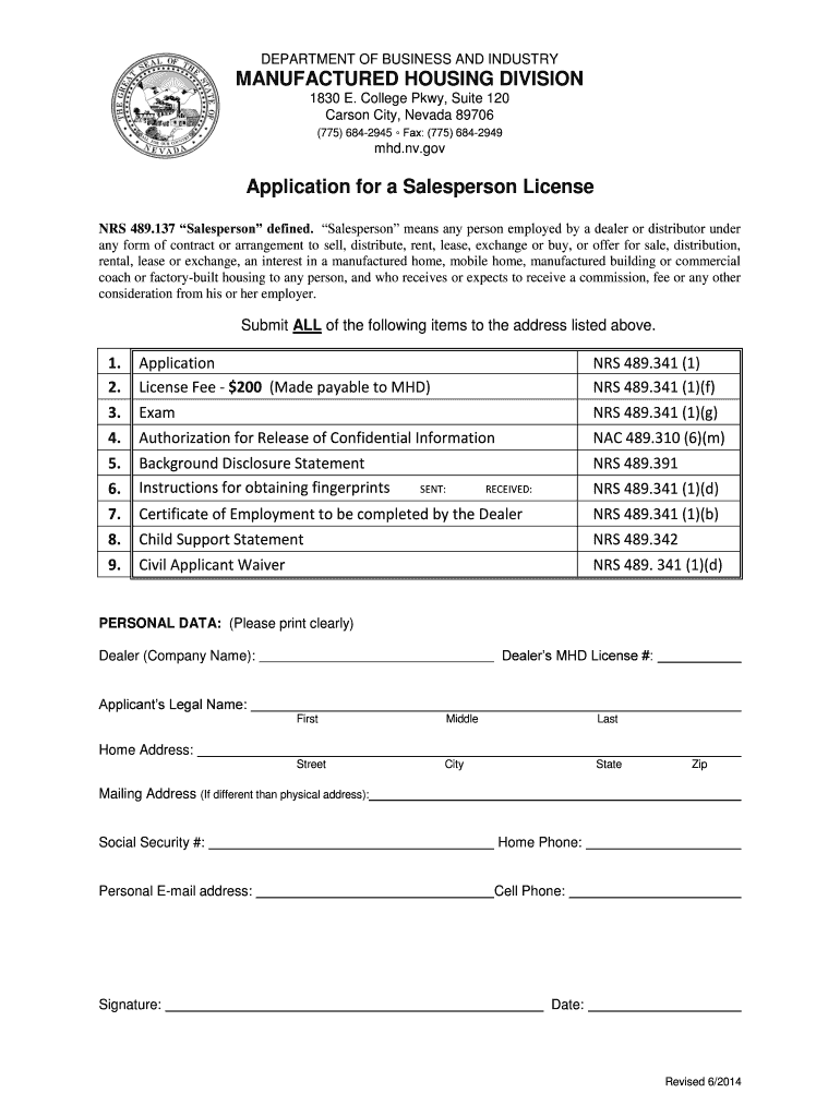 Fillable Online Application for a Salesperson License Fax Email Print ...
