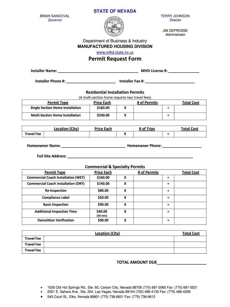 Fillable Online Manufactured Housing Division Permit Request Fax Email ...