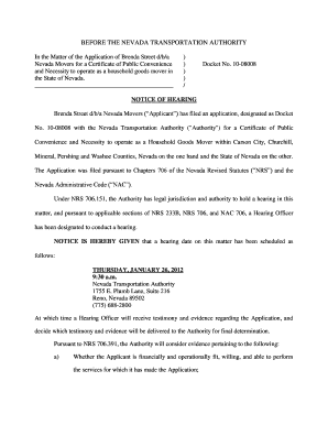Fillable Online tsa nv In the Matter of the Application of Brenda ...