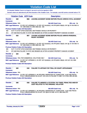 Fillable Online Nevada Traffic Violation Code List - Nevada Department ...