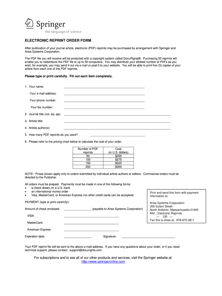 Fillable Online Electronic Reprint Order Form Fax Email Print - pdfFiller