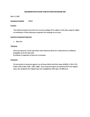 Fillable Online dot nd MICROMETER IN HOUSE VERIFICATION PROCEDURE #36 ...
