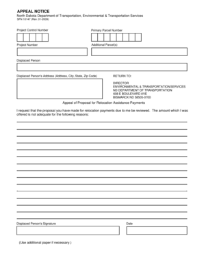 Fillable Online dot nd 10147 Appeal Notice - dot nd Fax Email Print - pdfFiller