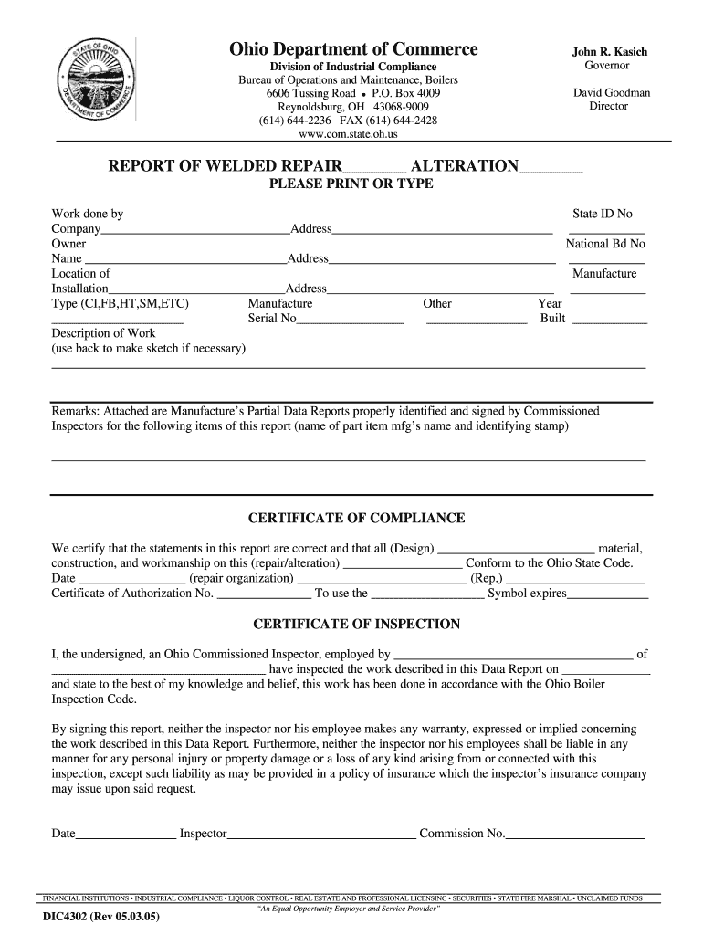 Fillable Online Report of Welded Repair / Alteration Fax Email Print - pdfFiller