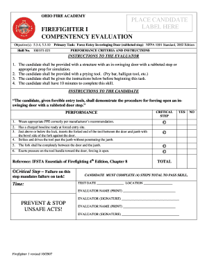Fillable Online com ohio Competency evaluation firefighter i - Ohio ...