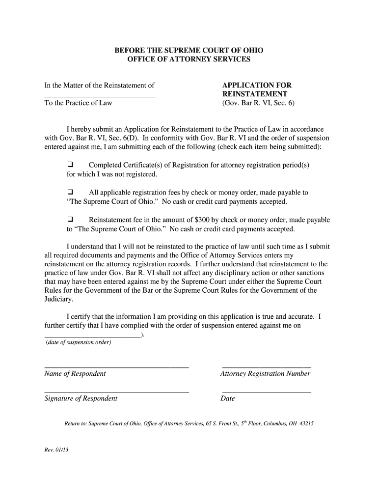 Fillable Online Application for Reinstatement to the Practice of Law ...