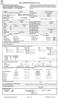 Fillable Online dnr state oh Owner#: WELL COMPLETION RECORD /Form 8 ...