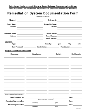 Fillable Online New Remediation System Documentation Form - Ohio ...