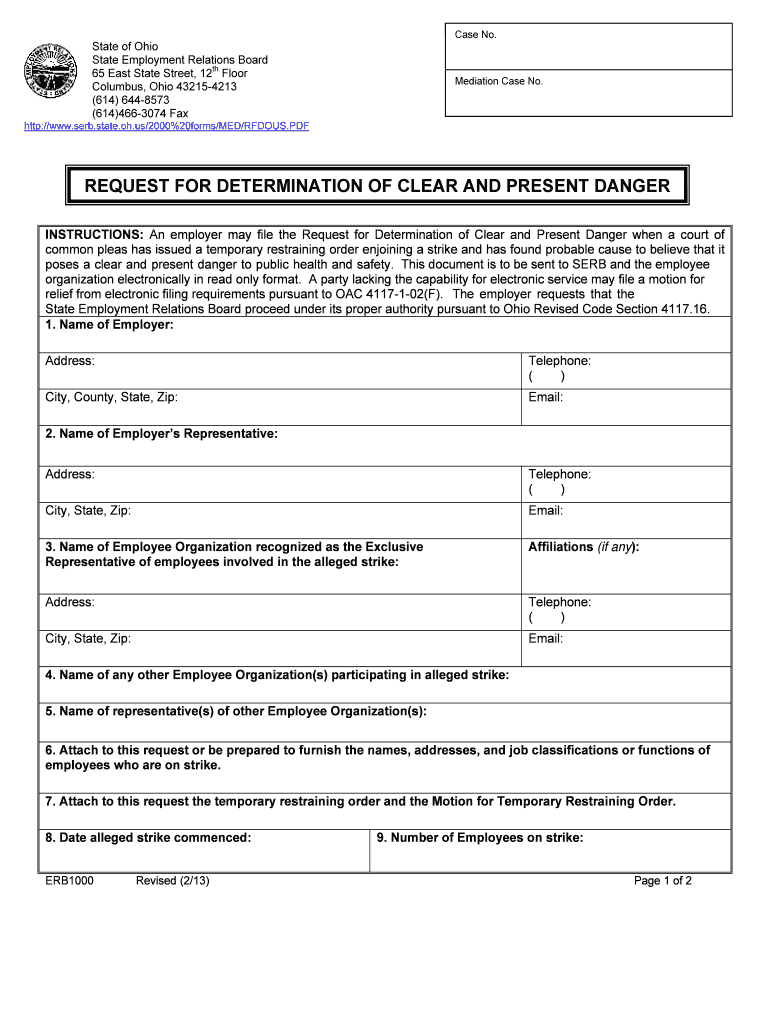 Fillable Online REQUEST FOR DETERMINATION OF CLEAR AND PRESENT DANGER Fax Email Print - pdfFiller