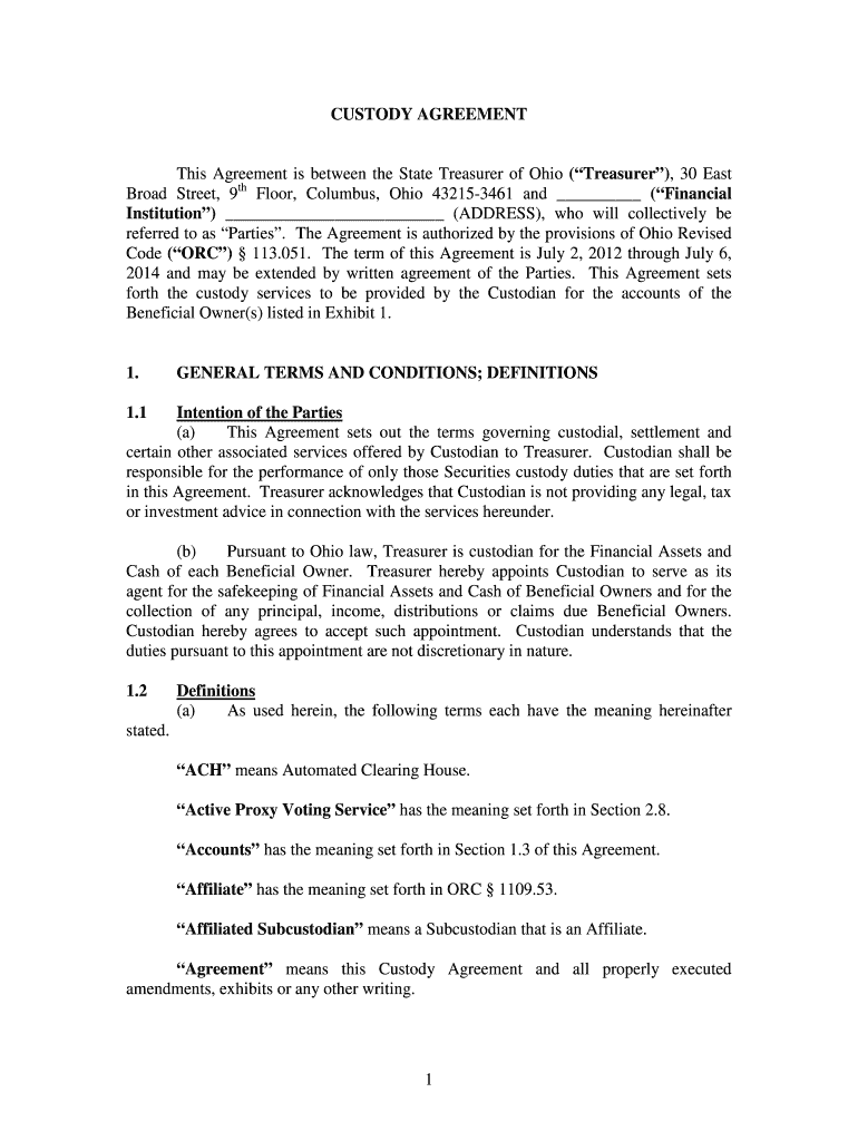 Fillable Online Custody Agreement between State Treasurer of Ohio and ...