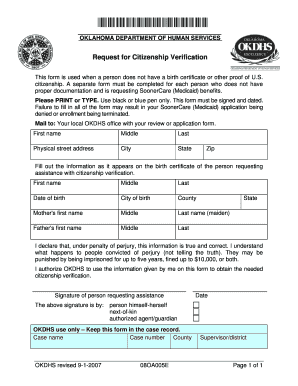 Fillable Online okdhs Form 08OA005E. OKDHS Request for Citizenship ...