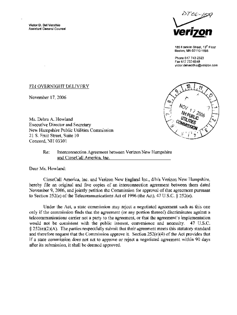 Fillable Online Interconnection Agreement between Verizon New Hampshire ...