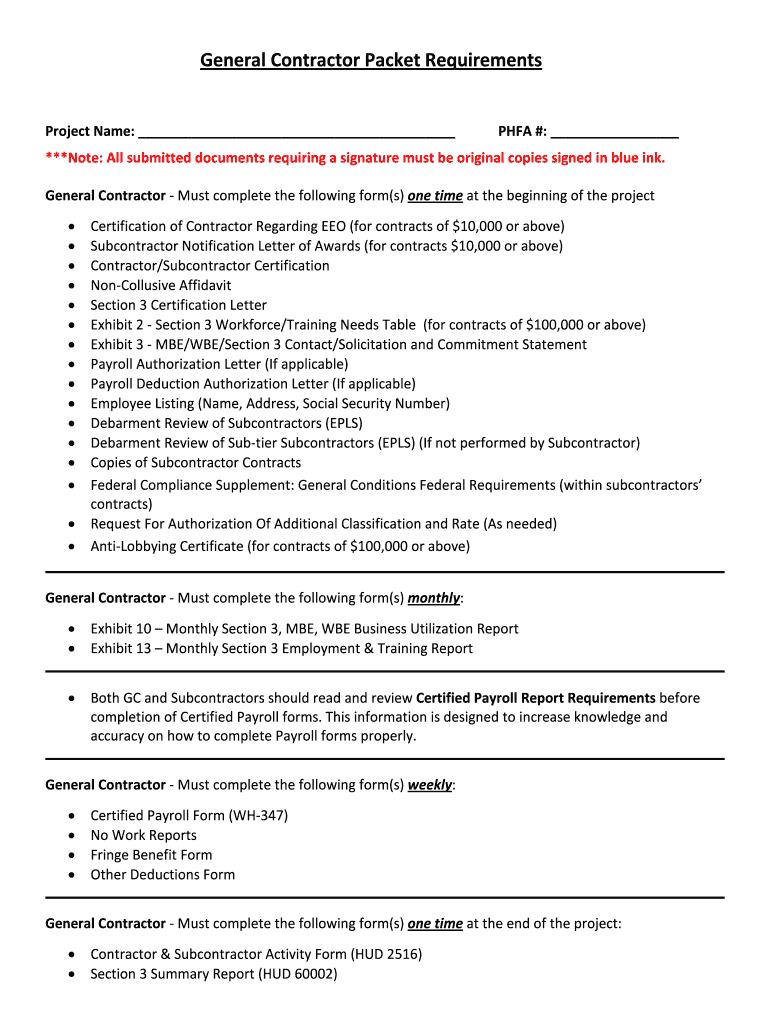 Fillable Online General Contractor Packet Requirements Fax Email Print ...
