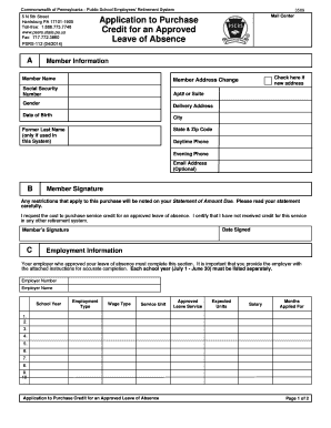 Purchase Of Approved Leaves Of Absence - Psers - Psers State Pa - Fill ...