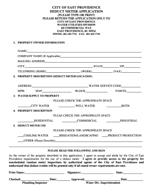 Fillable Online Deduct Meter Application Form - City of East Providence ...