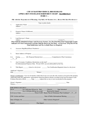Fillable Online CITY OF EAST PROVIDENCE, RHODE ISLAND APPLICATION FOR MAJOR SUBDIVISION OR LDP ...