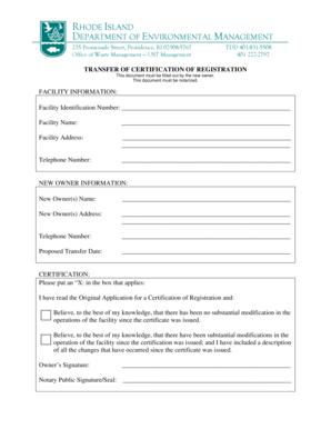 Fillable Online dem ri Transfer of Certificate of Registration - Rhode Island Department of ...