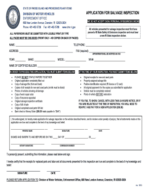 Fillable Online dmv ri Application for salvage inspection - Rhode ...