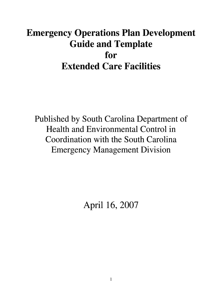 Fillable Online Scdhec Emergency Operations Plan Development Guide And 