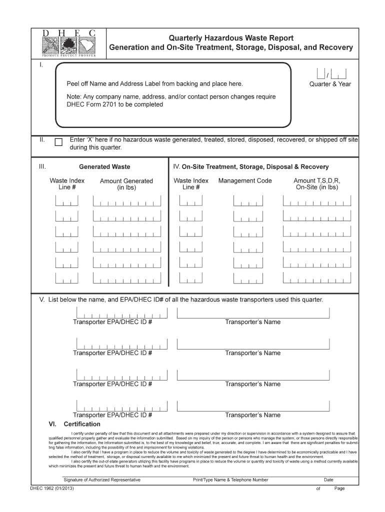 Fillable Online Quarterly Hazardous Waste Report Fax Email Print - pdfFiller