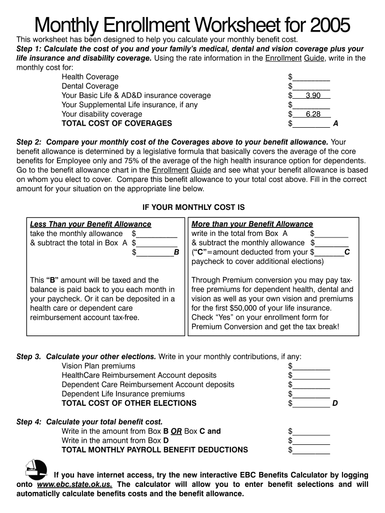 Fillable Online Monthly and Biweekly Enrollment Worksheet Fax Email ...