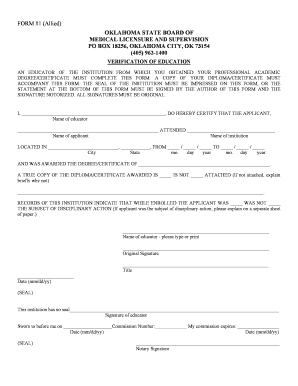 Fillable Online okmedicalboard FORM #1 (Allied) OKLAHOMA STATE BOARD OF ...