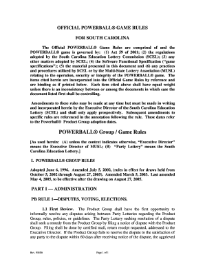 Fillable Online POWERBALL Group / Game Rules - SC Education Lottery Fax ...