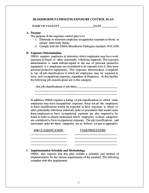 Fillable Online Bloodborne pathogens exposure control plan - S.C. OSHA ...