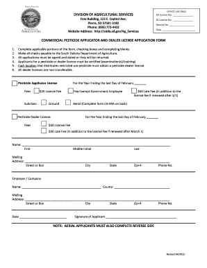 Fillable Online sdda sd Commercial pesticide applicator and dealer license applicator form ...
