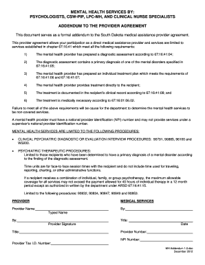 Fillable Online dss sd MENTAL HEALTH SERVICES BY: PSYCHOLOGISTS, CSW ...