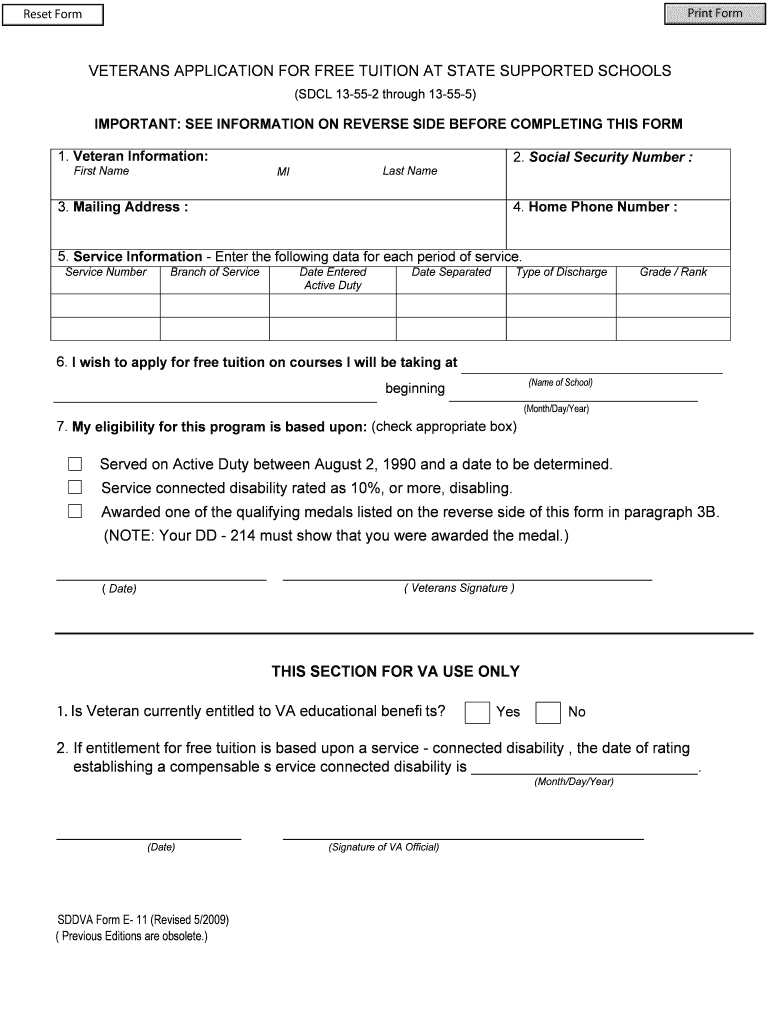 Fillable Online VETERANS APPLICATION FOR FREE TUITION Fax Email Print ...