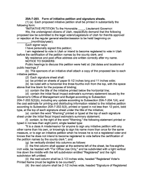 Fillable Online le utah 20A-7-203. Form of initiative petition and ...