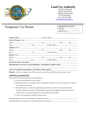 Fillable Online kane utah Temporary Use Permit Application - Kane ...