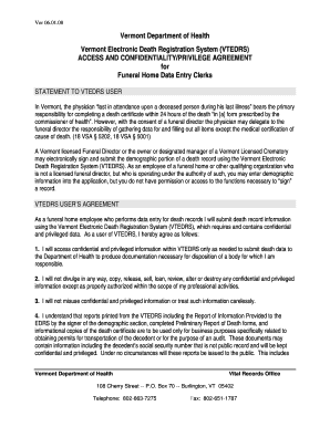 EDRS User Agreement - Funeral Home Clerk - Vermont Department ...