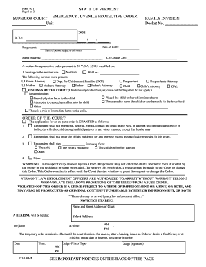 Emergency Juvenile Protective Order - Vermont Judiciary ...