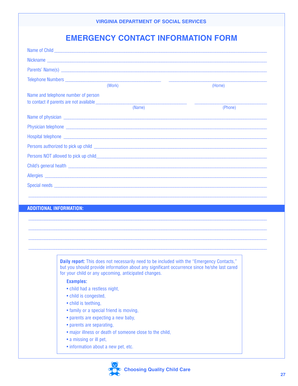 Fillable Online dss virginia Chapter 09 - Emergency Contacts - Virginia ...