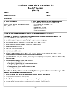 Fillable Online doe virginia Standards Based Skills Worksheet for Grade ...
